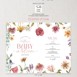 Placemat Template, Wildflower Field Printable Dinner Menu Template ...