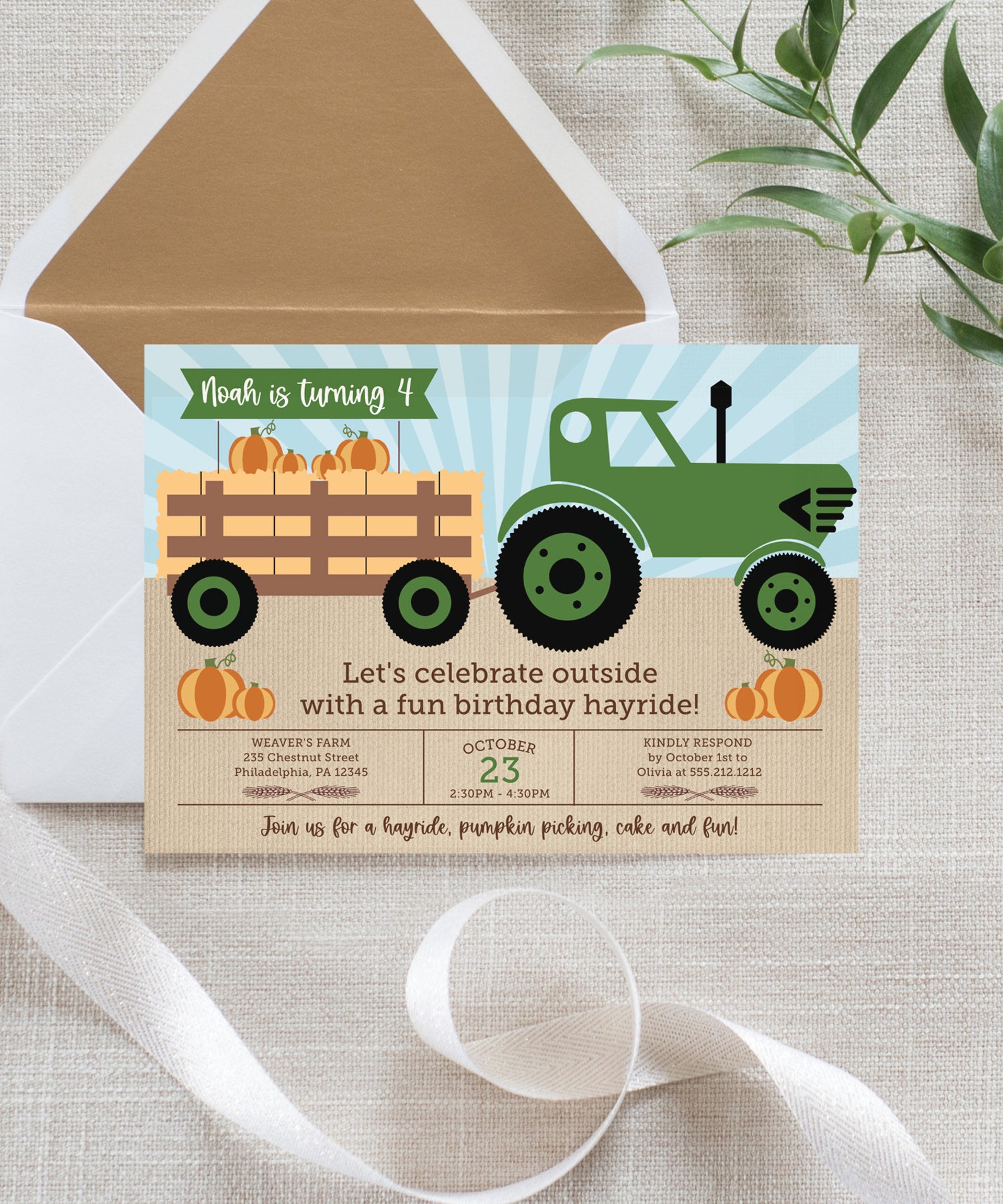 Tractor Birthday Invitation Template, Hayride, Pumpkin Picking, Farm ...
