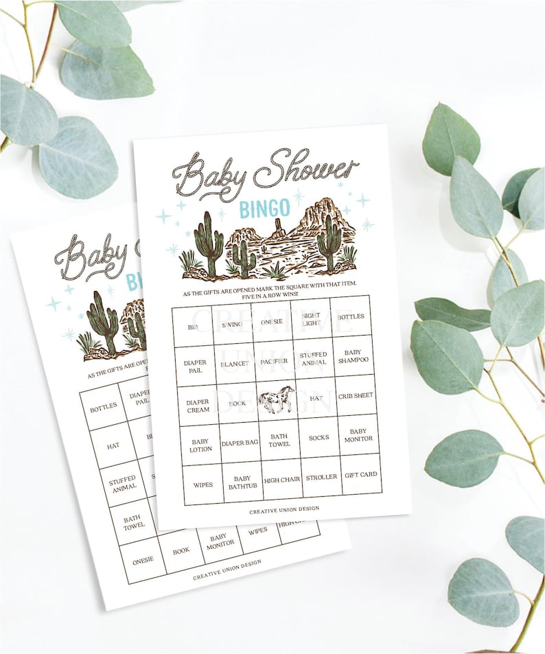 Western Cowboy Baby Shower Bingo 60 Unique Game Sheets Boy Baby Shower ...