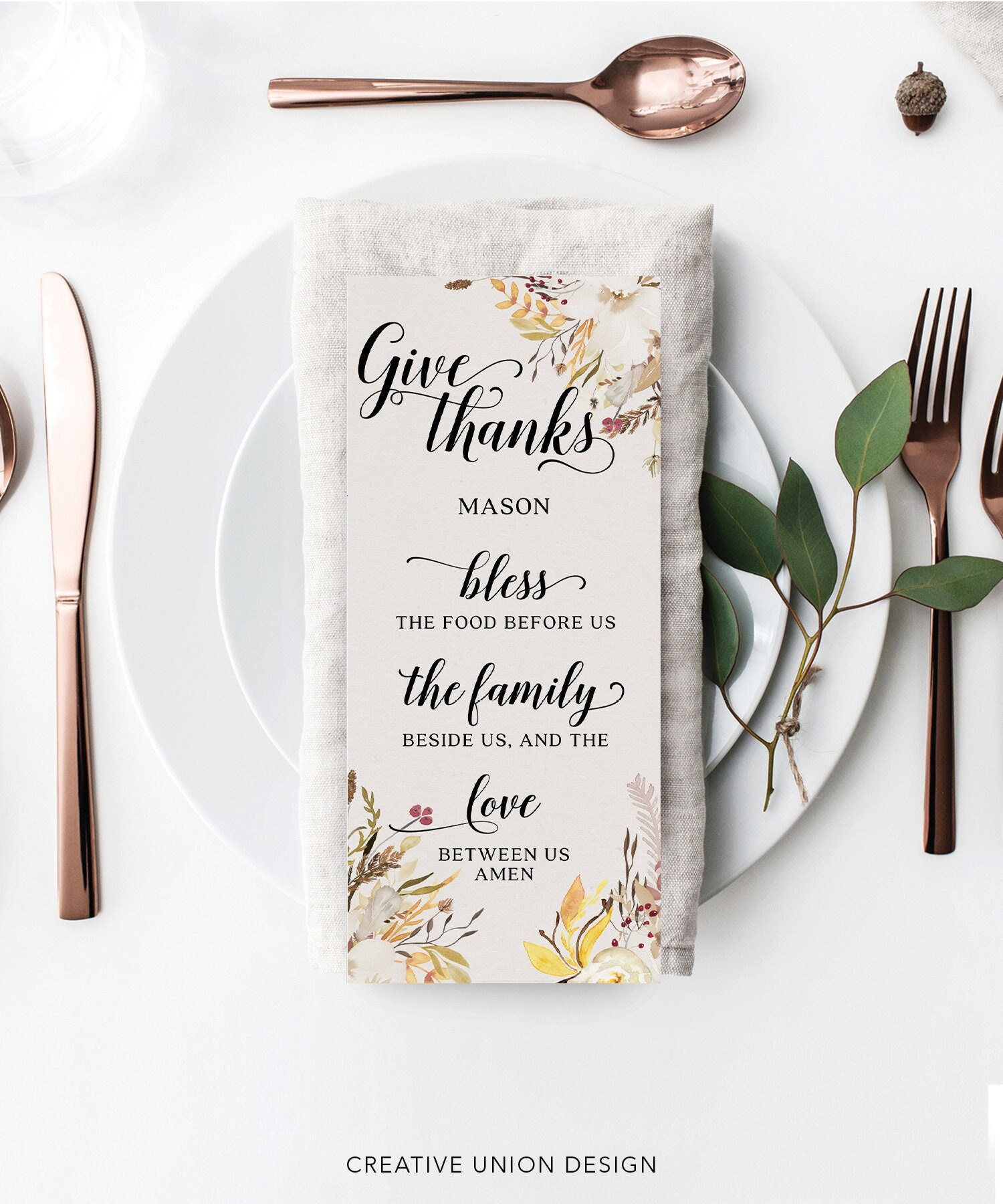 Rustic Give Thanks Place Card, Thanksgiving Prayer, Thanksgiving Table ...