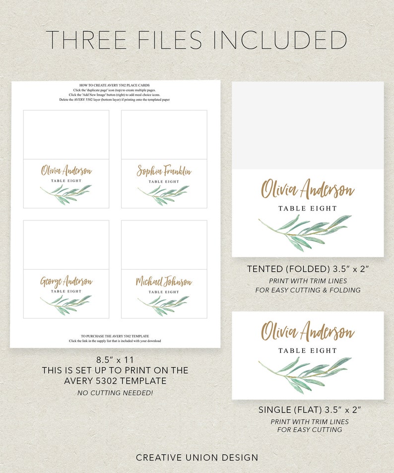 Rustic Greenery Place Card Template Printable Place Cards - Etsy