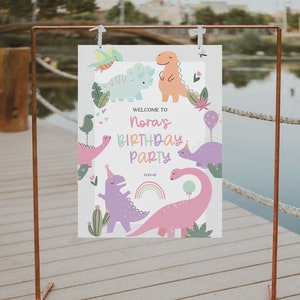 Cute Dinosaur Editable Birthday Party Welcome Sign Template, Welcome ...