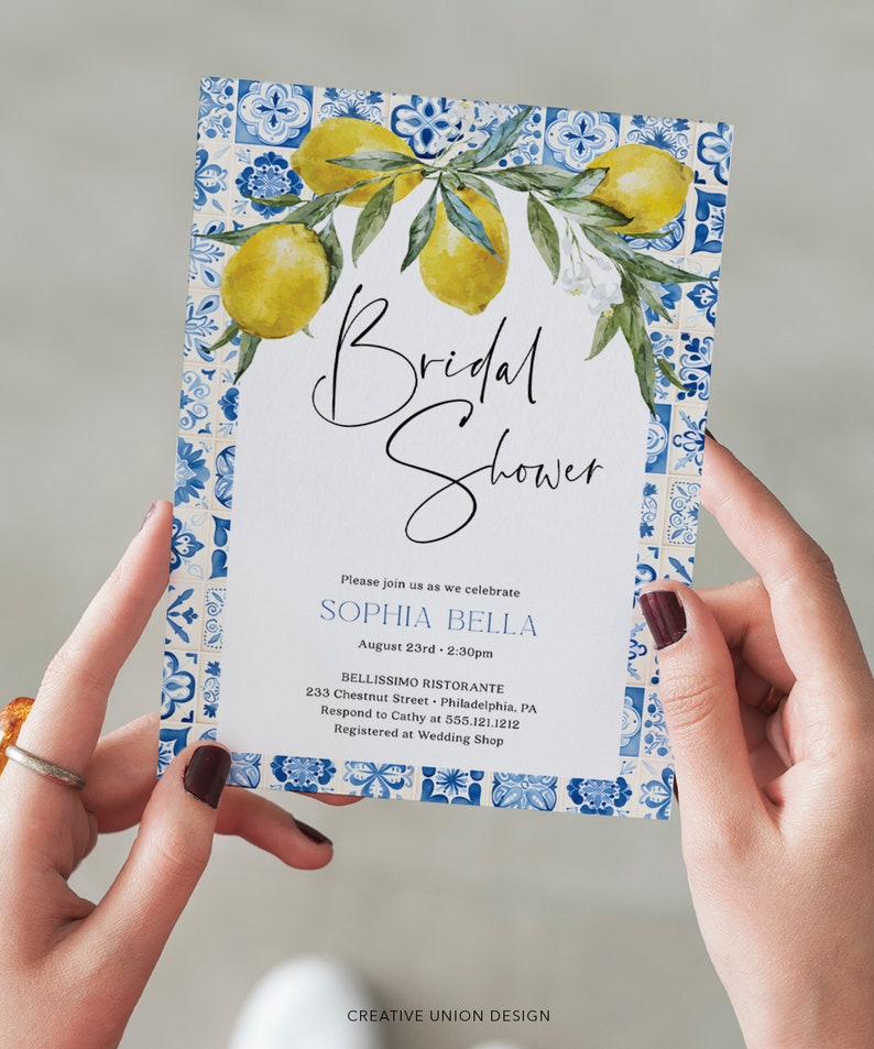 Italian Bridal Shower Invite Template, Mediterranean Blue Tile ...