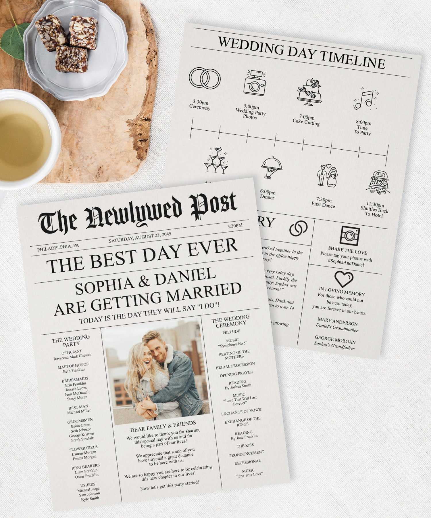 Newspaper Wedding Program With Timeline Printable Wedding - Etsy UK