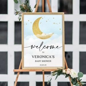 Editable Boy Baby Shower Welcome Sign, Over the Moon Welcome Sign, Baby ...