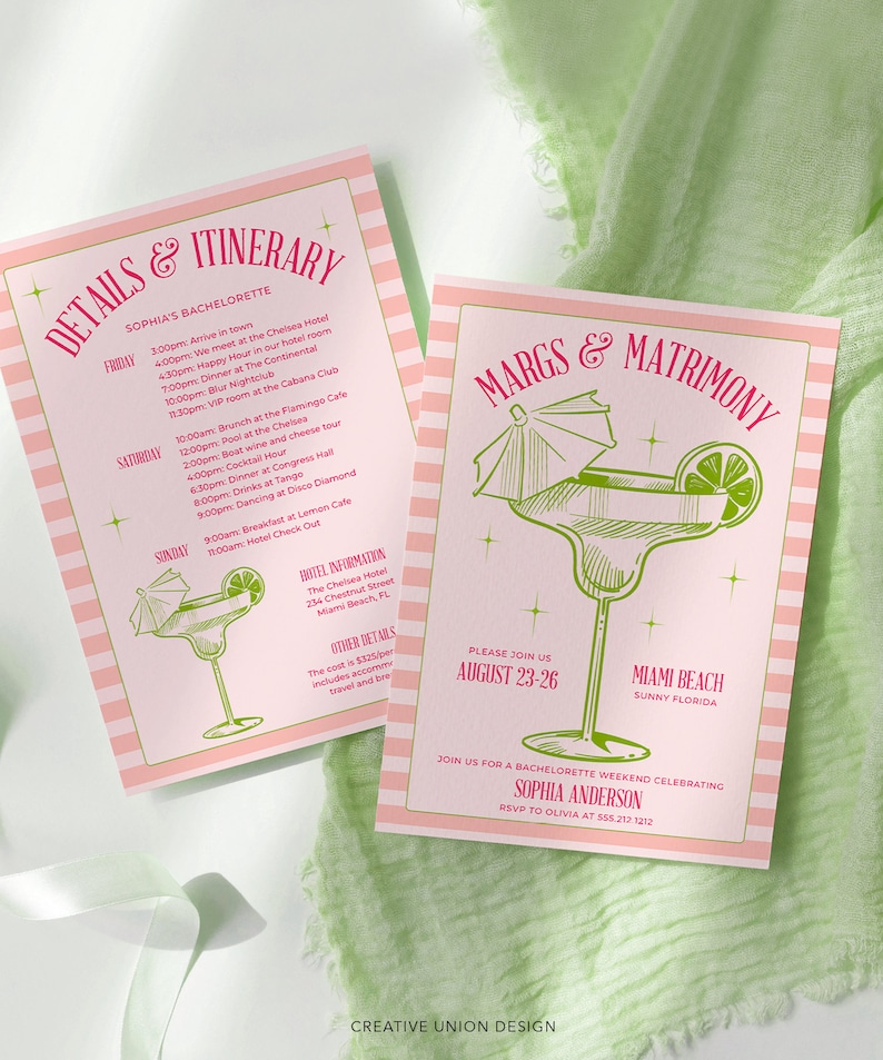 Margarita Bachelorette Party Invitation and Itinerary Template, Margs ...