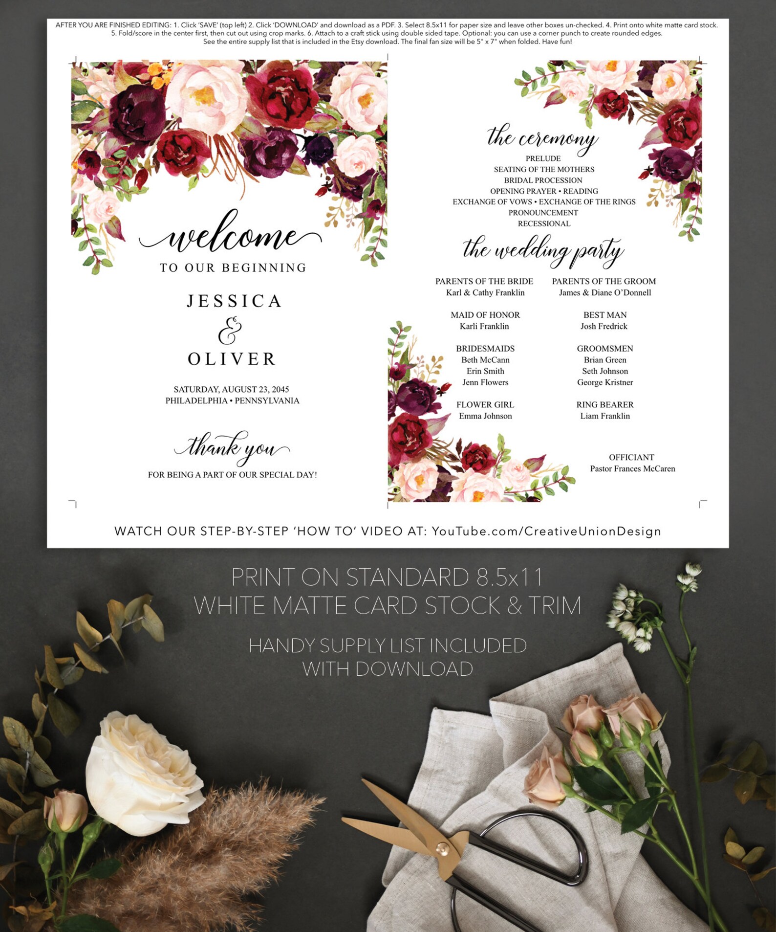 Fall Wedding Program Template, Printable Fan Program, Wedding Fans, Rustic Wedding Programs ...