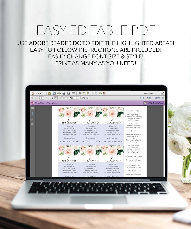 Welcome Tags Editable Tags Printable Favor Tags Wedding - Etsy