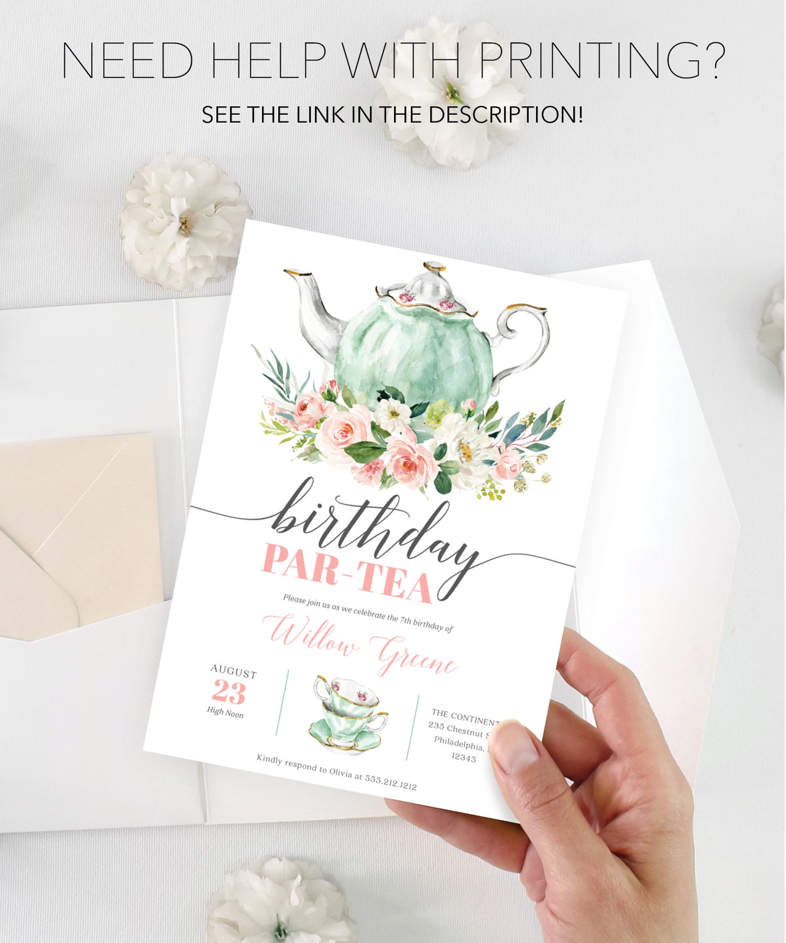 Birthday Par-tea, Tea Party Invitation Template, High Tea Party Invite ...