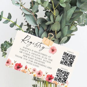 Baby Shower Registry Card Template, QR Code, Gifts for Baby, Flower ...