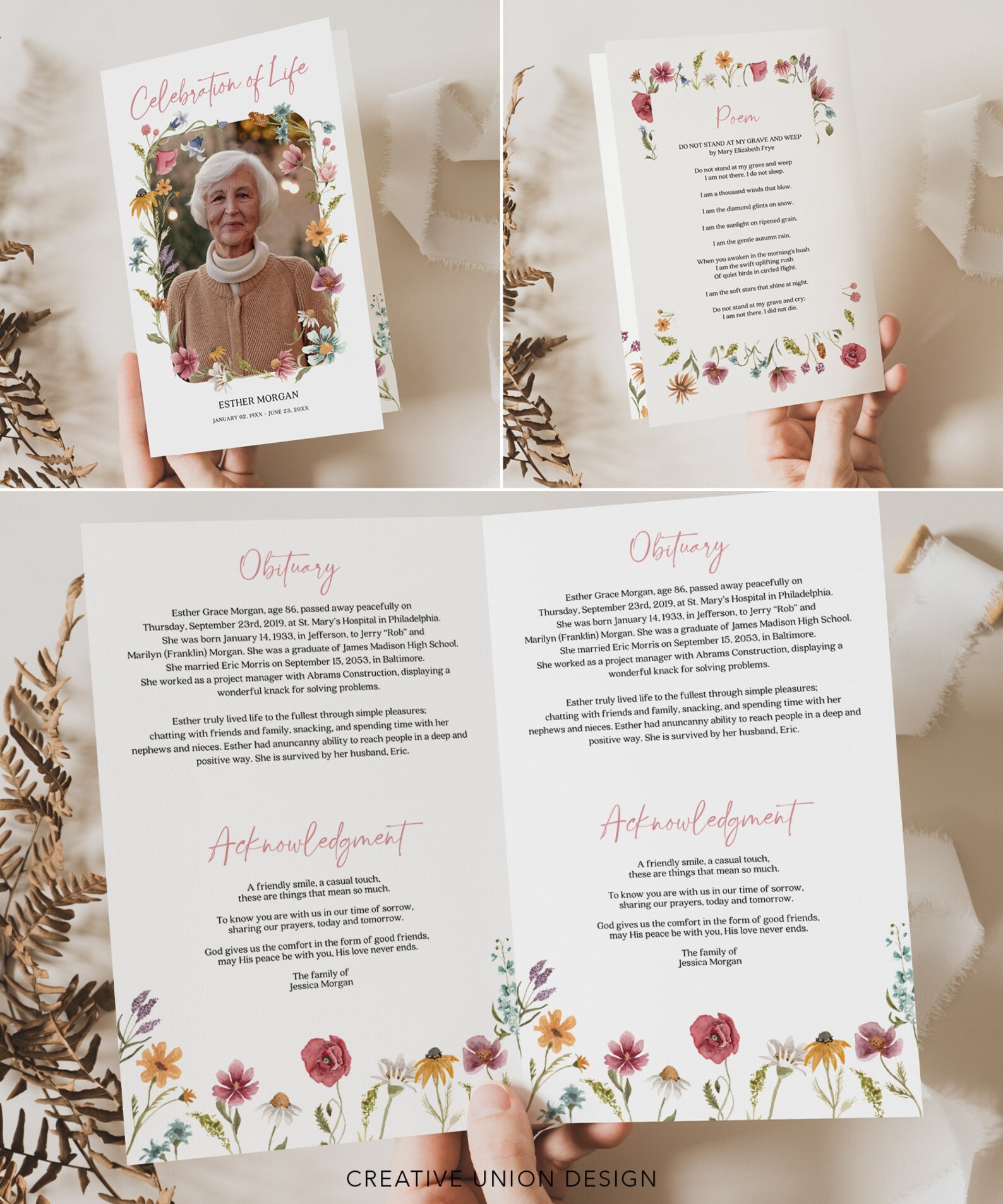 Editable Wildflower Field Funeral Program Template, Celebrating the ...