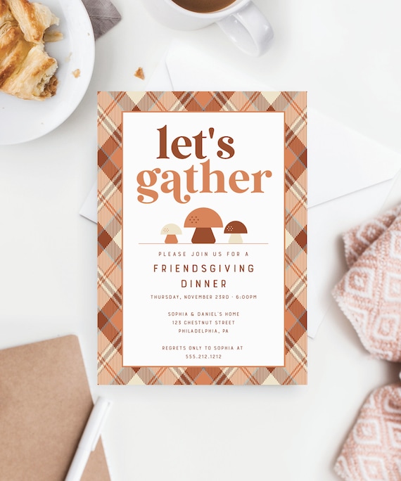 Editable Retro Thanksgiving Invitation, Friendsgiving Dinner Invitation ...