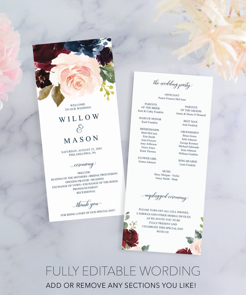 Wedding Program Template Rustic Programs for Wedding Personalized ...