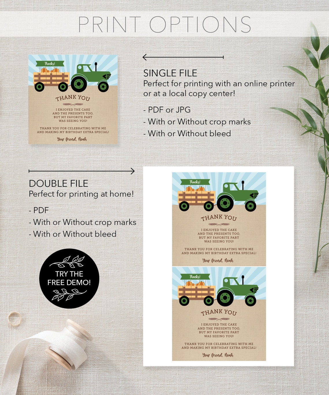 Editable Tractor Birthday Thank You Card Template Printable - Etsy