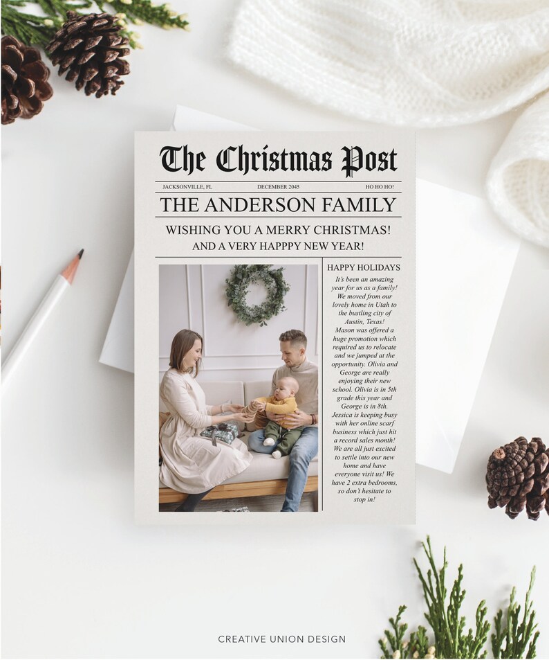 Newspaper Christmas Cards With Photo, Holiday Card Template, Holiday ...