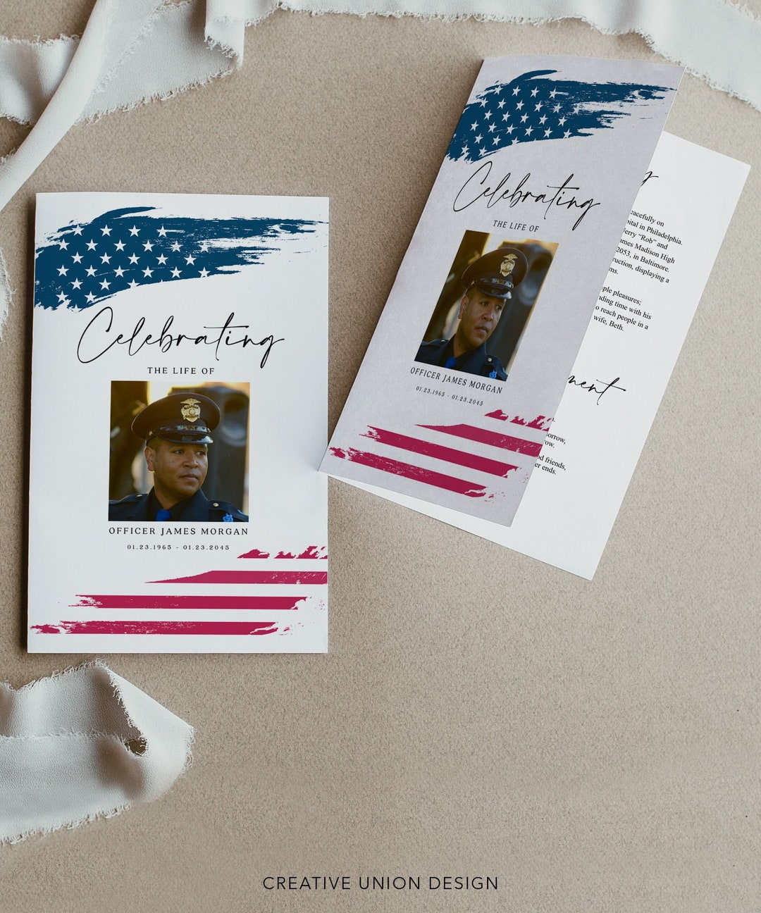 American Flag Funeral Program Template for Service Members, Veteran ...