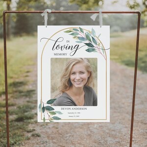 Funeral Memorial Sign, Celebration of Life With Picture, Garden Greens ...