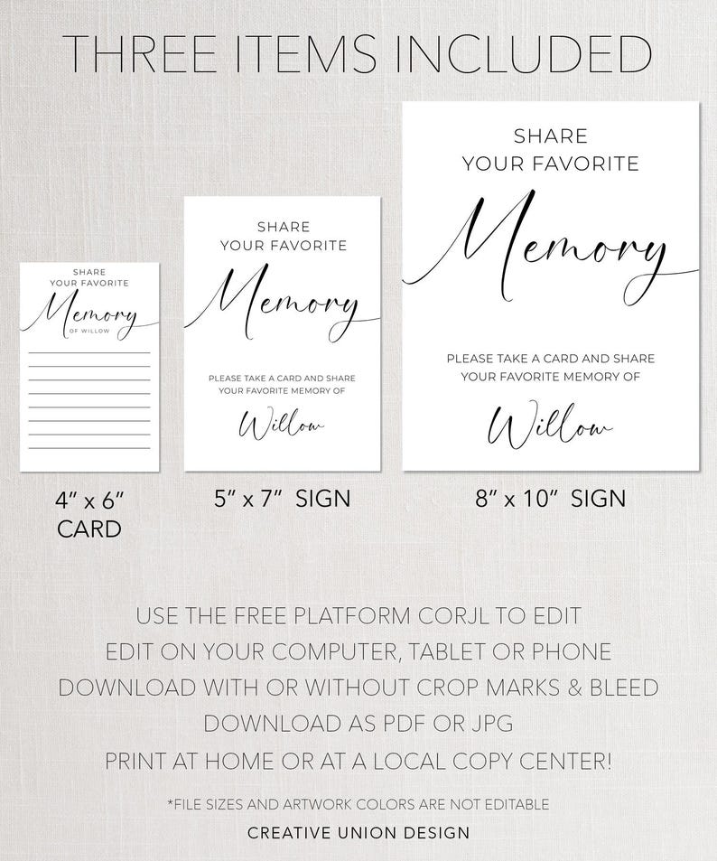 Share a Memory Card Template, Personalized Favorite Memory, Memorial ...