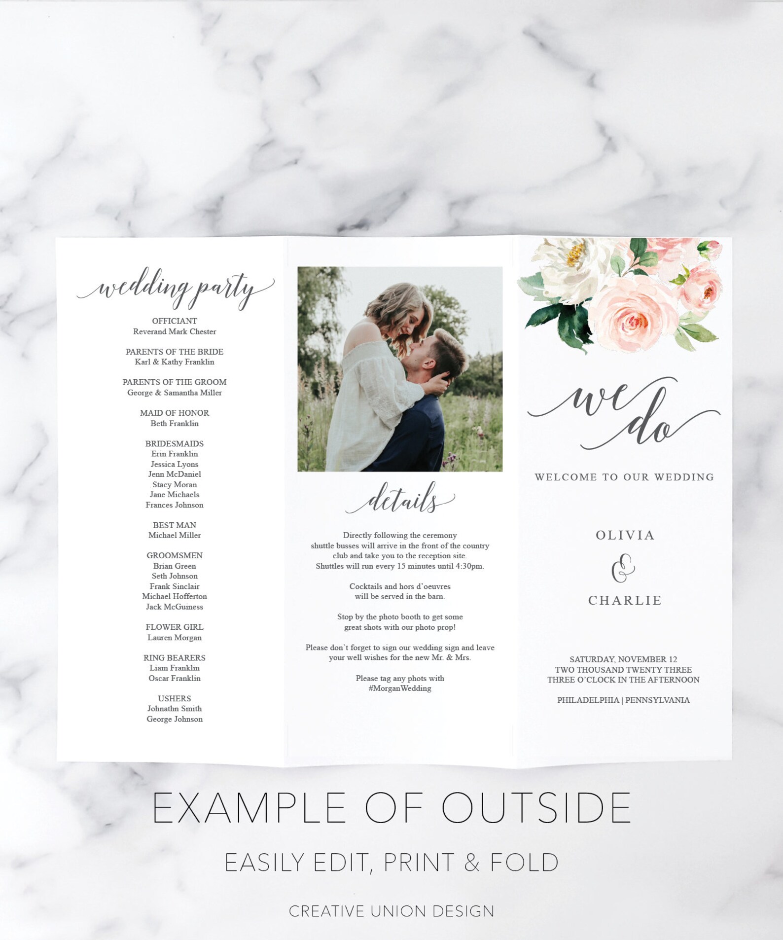 Trifold Wedding Program Template Wedding Ceremony Program | Etsy