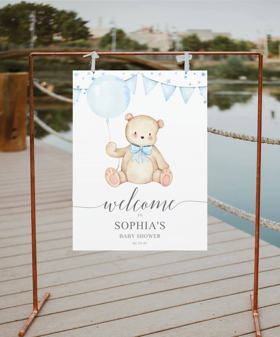 Teddy Bear Boy Baby Shower Welcome Sign Template Welcome Baby - Etsy
