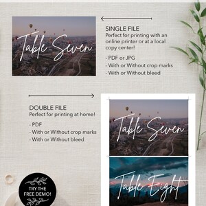 Horizontal Wedding Table Numbers With Photos Template, Editable Table ...