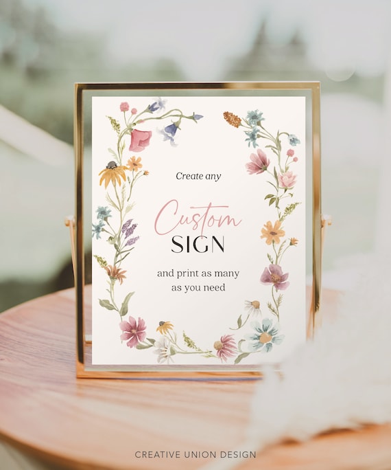 Wildflower Field Editable Custom Bridal Sign Template, Favors, Mimosa ...