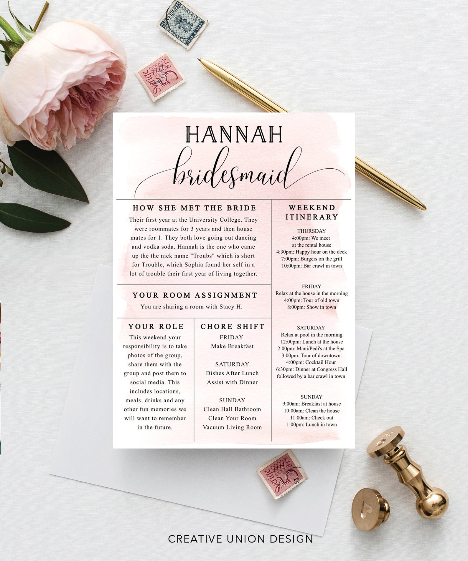 Bachelorette Info Card Template Bachelorette Itinerary - Etsy