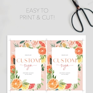 Tropical Citrus Custom Sign Template, Editable Bridal Shower Sign ...
