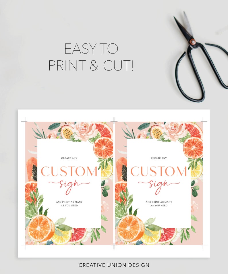 Tropical Citrus Custom Sign Template Editable Bridal Shower - Etsy