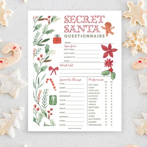Printable Secret Santa Gift Exchange Questionnaire, Christmas Gift ...