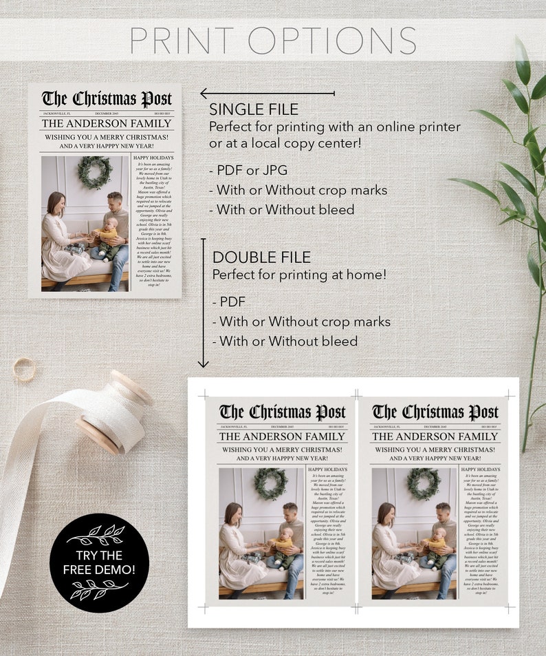 Newspaper Christmas Cards With Photo, Holiday Card Template, Holiday ...