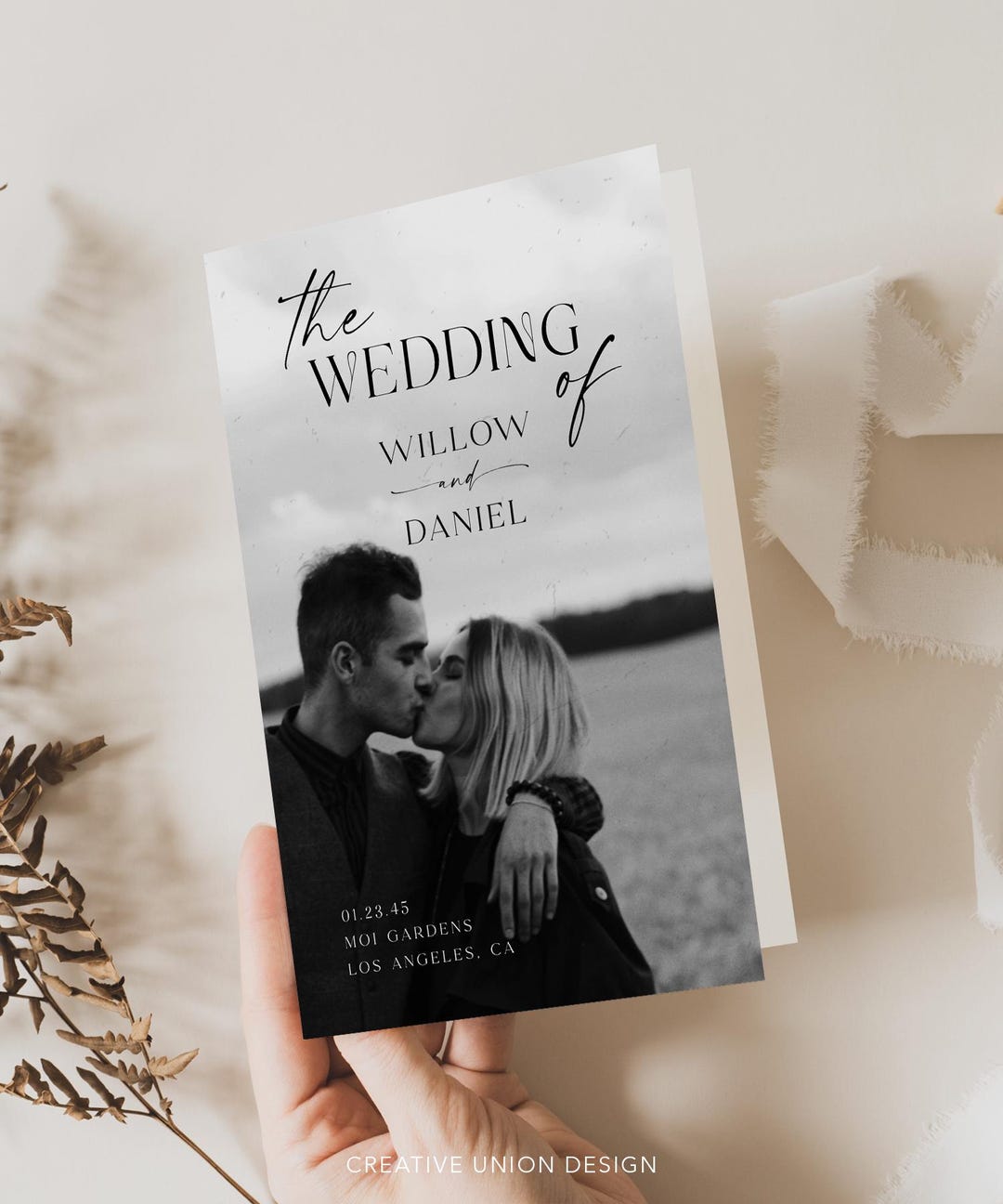 Modern Whimsy Folded Wedding Program Template, Printable Program ...