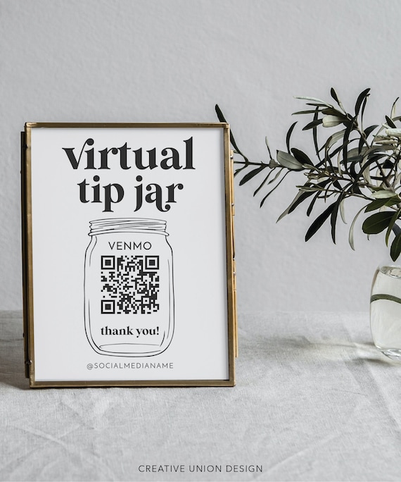 Printable Virtual Tip Jar Sign Venmo QR Code Sign Tips Accepted Tip 