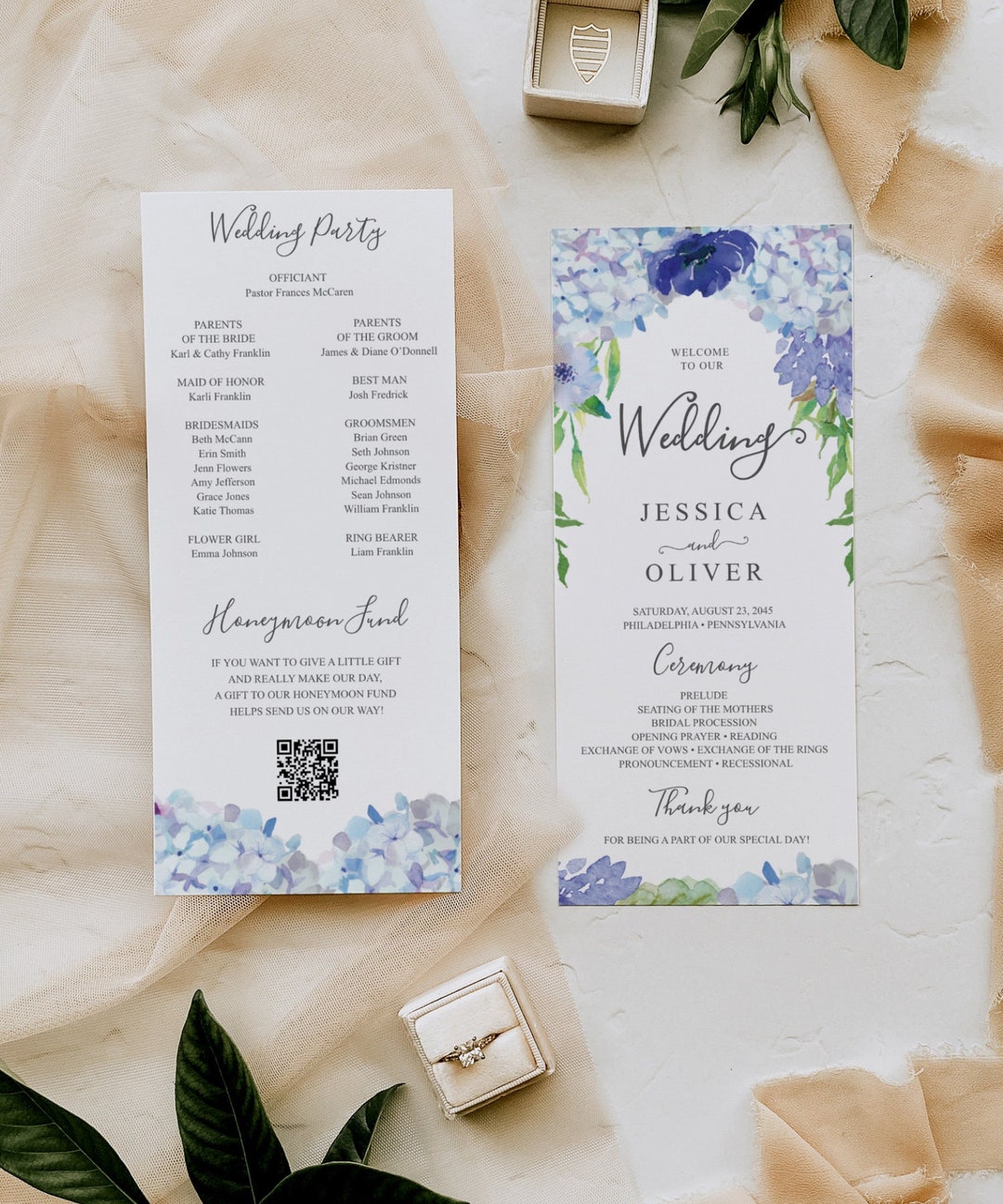 Vintage Blue Hydrangea Wedding Programs Template, Printable Wedding ...