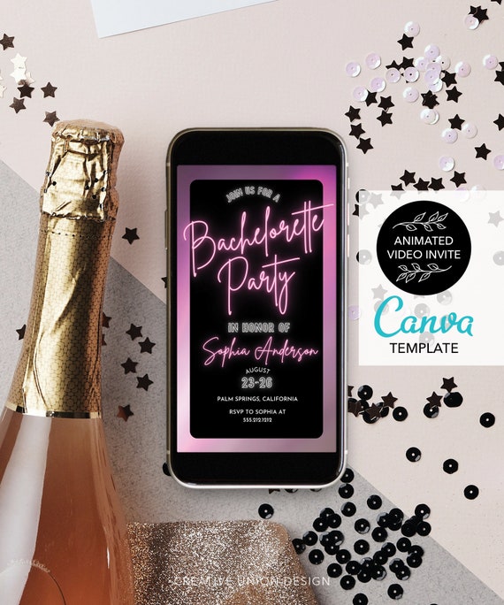 Animated Neon Bachelorette Party Video Invitation, Digital Bachelorette ...