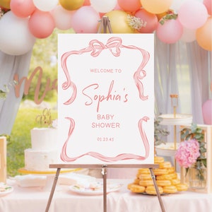 Pink Bow Baby Shower Welcome Sign Template, Hand Drawn Welcome Baby ...