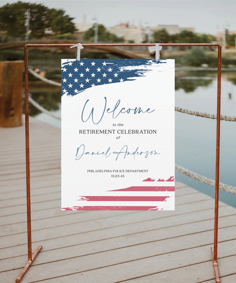 Editable Retirement Party Welcome Sign Template, American Flag, Army ...