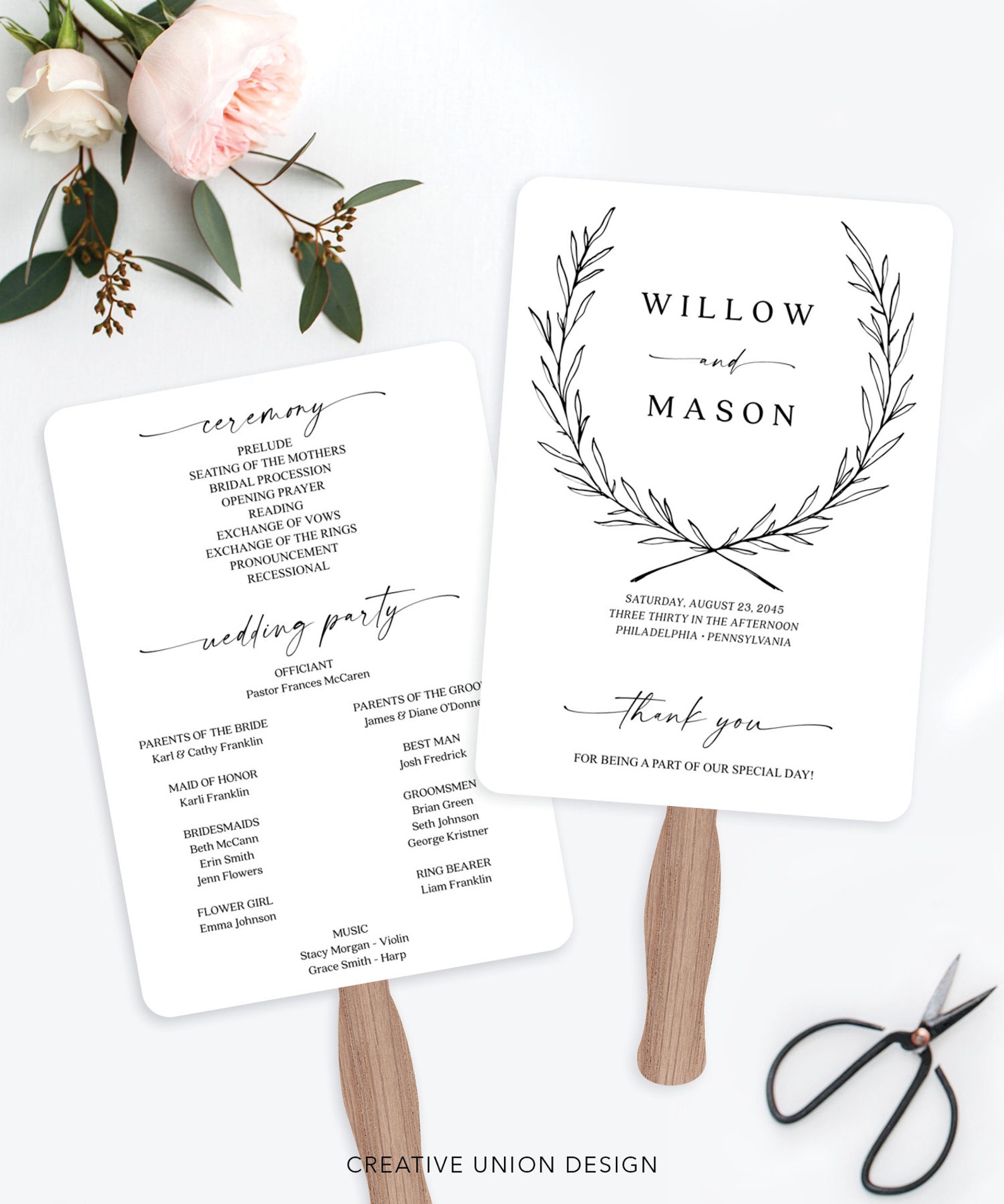 Wedding Program Fan Template Printable Program Fan Wedding - Etsy