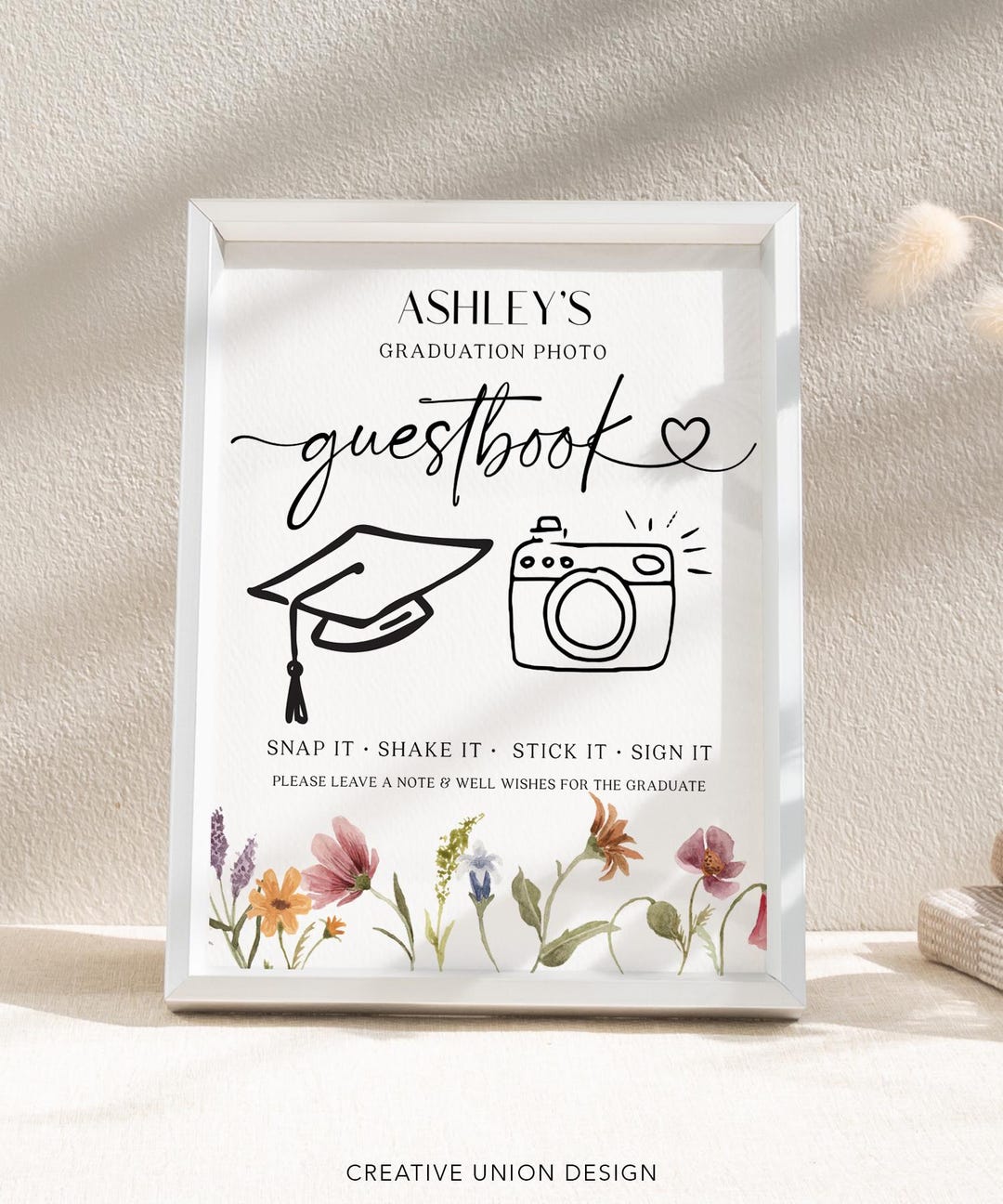Photo Guestbook Graduation Sign Template Grad Guestbook Wildflower ...