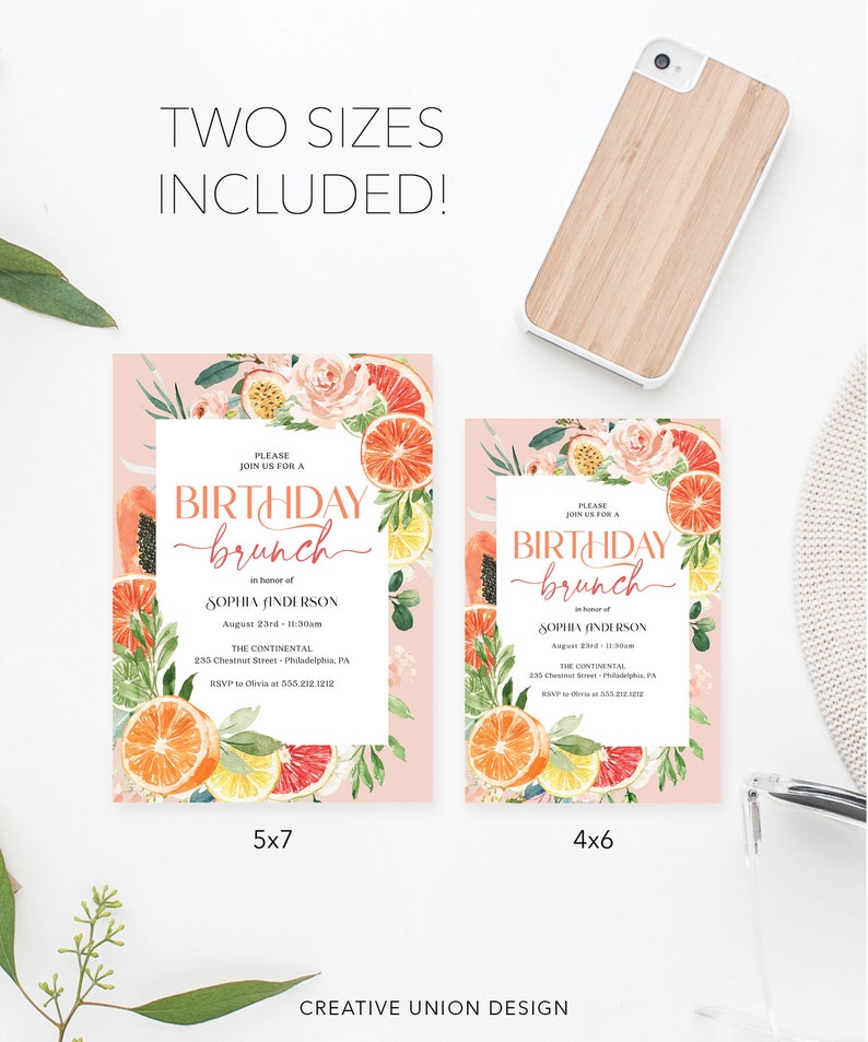 Citrus Birthday Brunch Invite Template Lemon Birthday Party - Etsy