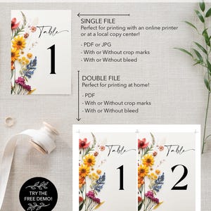Wildflower Table Numbers Template, Editable Bridal Shower Table Numbers ...