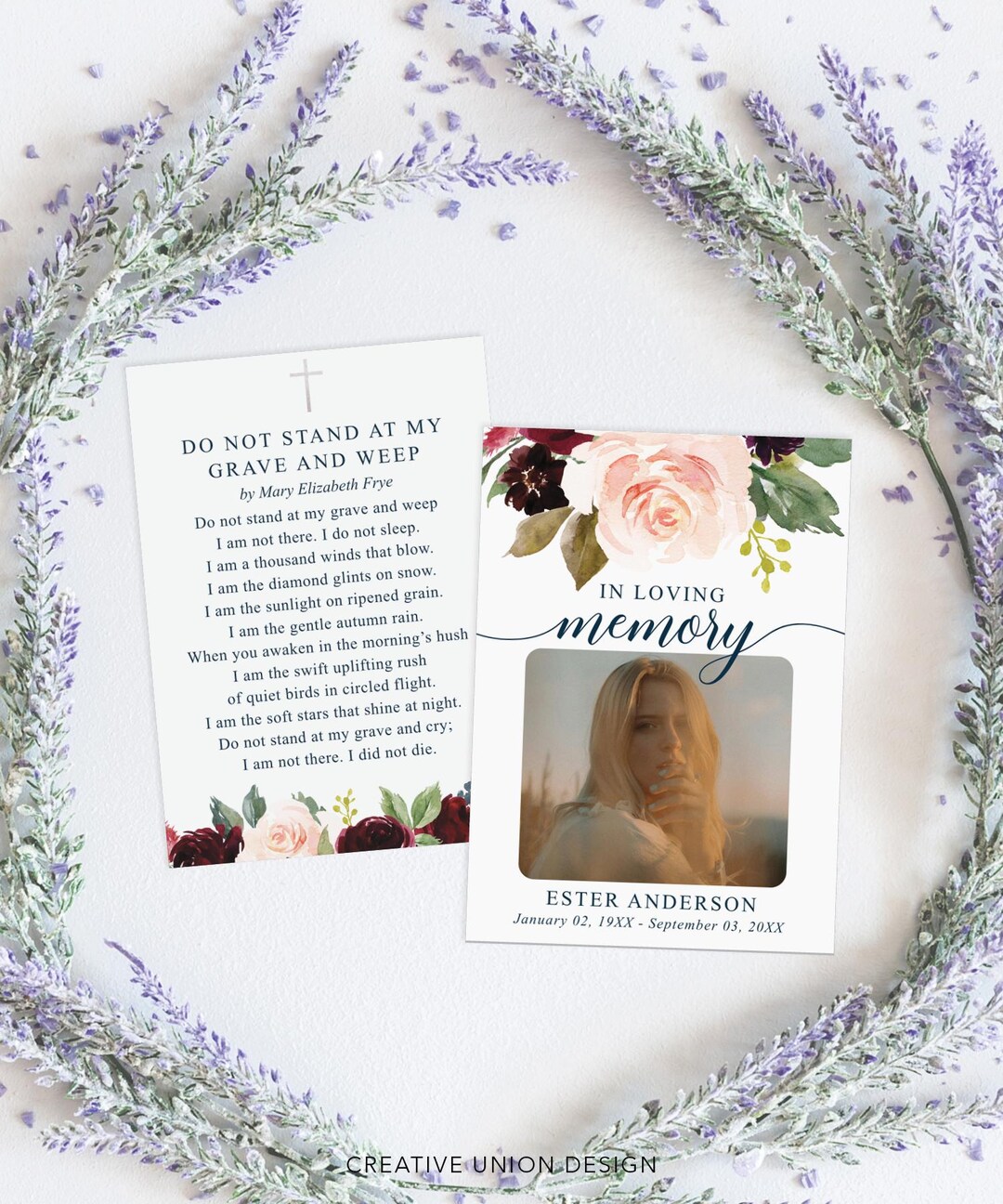 Prayer Card Template in Loving Memory Memorial Card Celebration of Life ...