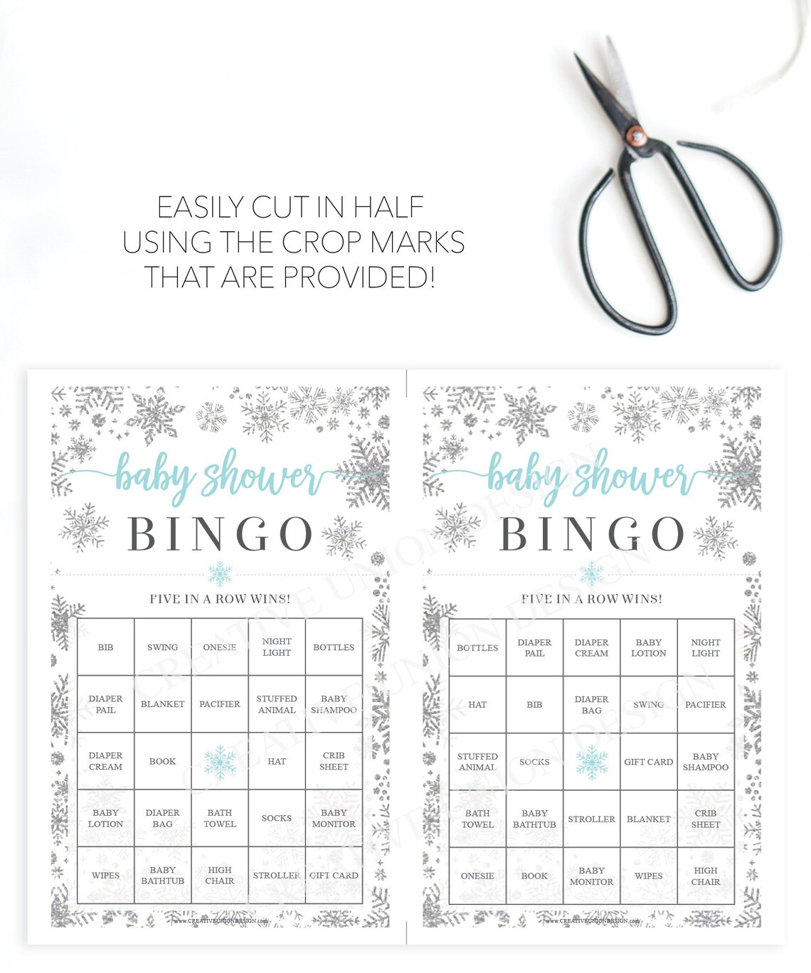 Frosty Snowflake Boy Baby Shower Bingo, 60 Unique Game Sheets, Blue ...
