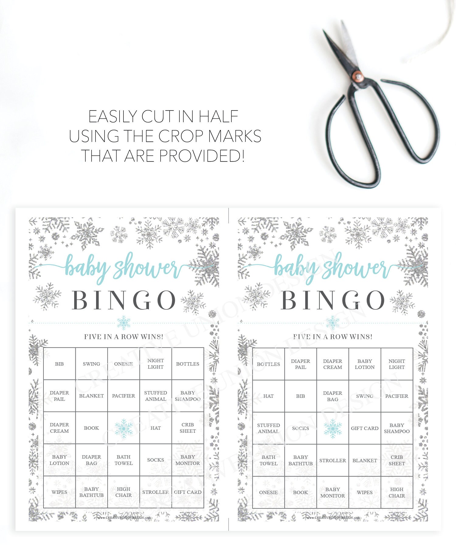Frosty Snowflake Boy Baby Shower Bingo, 60 Unique Game Sheets, Blue ...