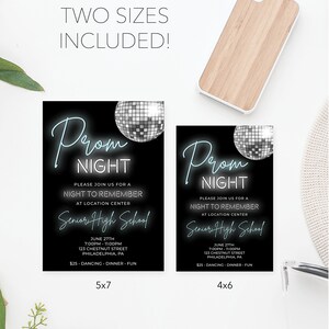 Neon Prom Party Invite Template, Prom Invitation, Disco Prom Party ...