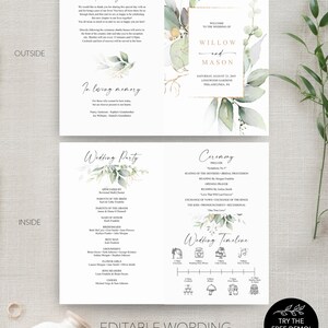 Folded Wedding Program Template, Printable Wedding Programs, Editable ...