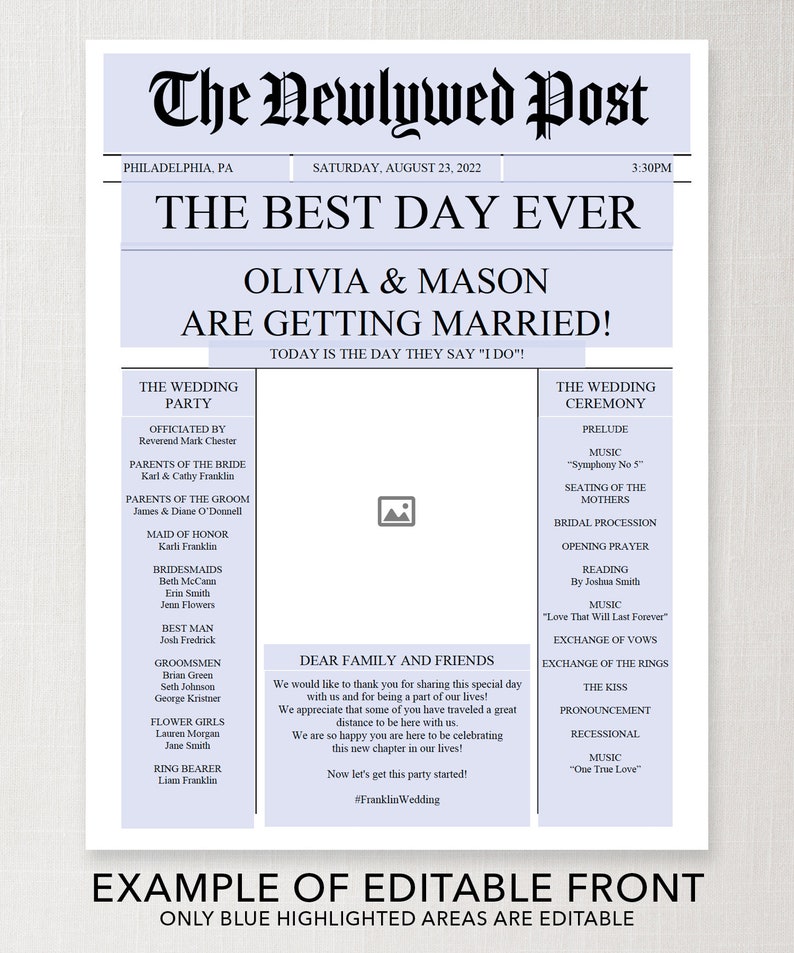 Newspaper Wedding Program with Timeline Printable Wedding | Etsy