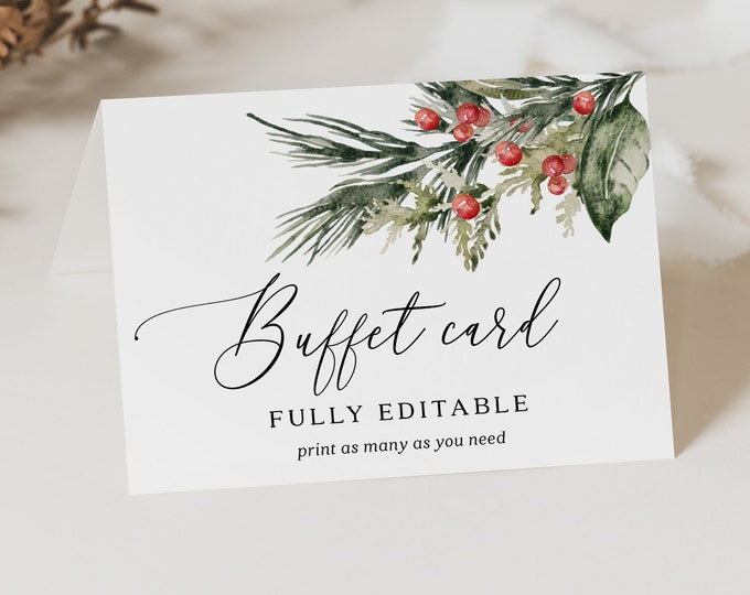 Elegant Food Cards for Buffet Greenery Wedding Food Labels Template ...