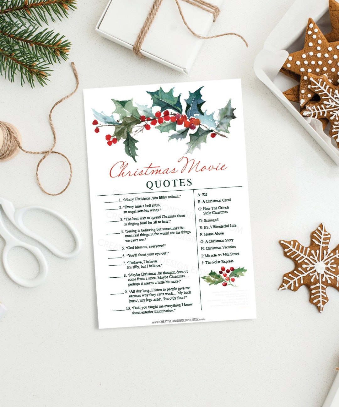 Christmas Game - Christmas Movie Quotes - Printable Christmas Party ...