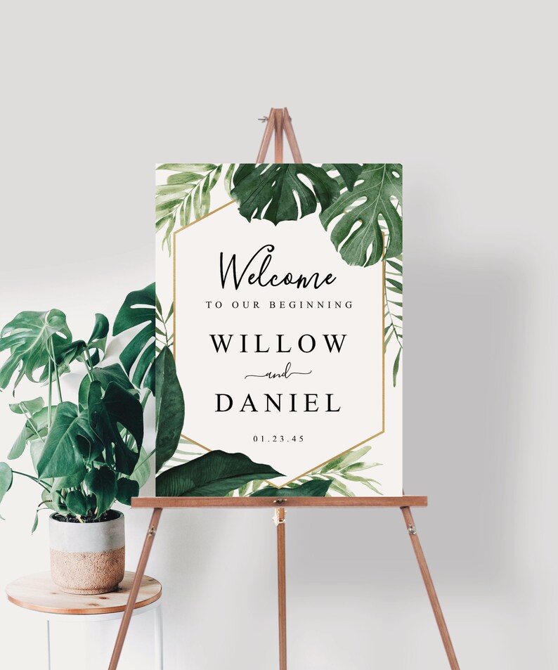 Editable Wedding Welcome Sign Template Tropical Monstera - Etsy